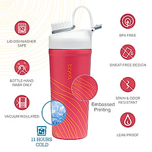 bzyoo 26oz Double-Walled Stainless Steel Insulated Tumbler with Straw Leak Proof Ideal for Smoothies, Ice Tea or Coffee Includes Mixer Ball BPA Free - Organica Red