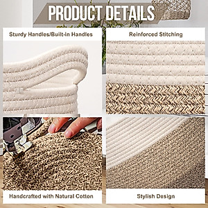 Ajiteogy XXXL Large Laundry Basket 21.7" x 21.7" x 13.8" Woven Blanket Basket 88L, Cotton Rope Storage Basket for Living Room,Toys, Towels, Pillows, Clothes