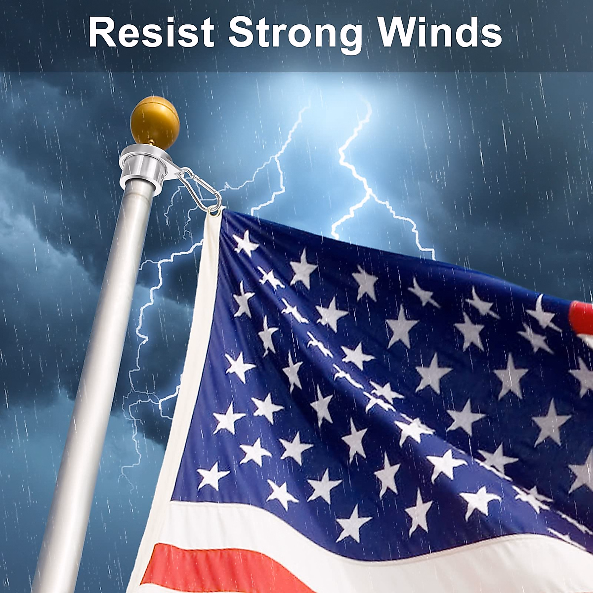 MOFEEZ Flag Pole Rings with Bearings, Fit Flagpole with 0.75-1inch Diameter, 360 Degree Anti-Wrap Aluminum Alloy Rotating Flag Mounting Rings with Carabiner Tangle Free(Pack of 2-Silver)