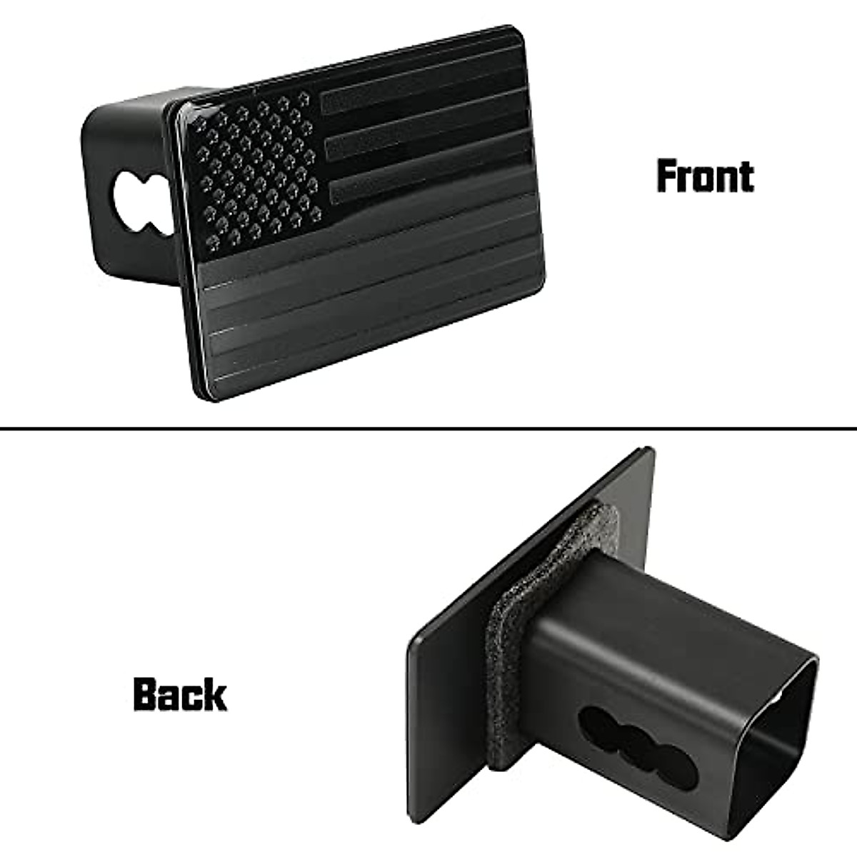 Winunite Black Towing Hitch Cover for 2" Inch Trailer Rear Receivers Plug Covers with USA American Flag Metal Emblem Guard for Trucks Cars SUV