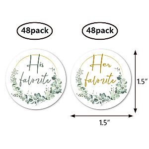 Greenery His Her Favorite Stickers, 1.5 inch Wedding Bridal Shower Party Favor Labels 96-Pack