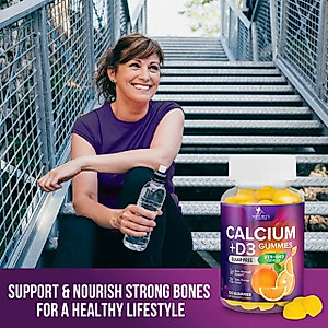 Sugar Free Calcium Gummy Bites Plus 400 IU Vitamin D3, Bone Health & Immune Support - Chewable Calcium Nutrition Supplement, Non-GMO, Orange Flavor Chews - 120 Gummies