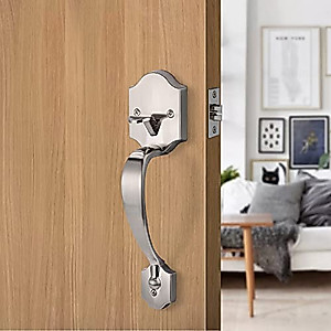 home improvement direct Camelot Trim Lower Half Front Entry Handleset, Interior and Exterior Grip Door Handle for Entrance and Front Door, Satin Nickel Door Handle Sets
