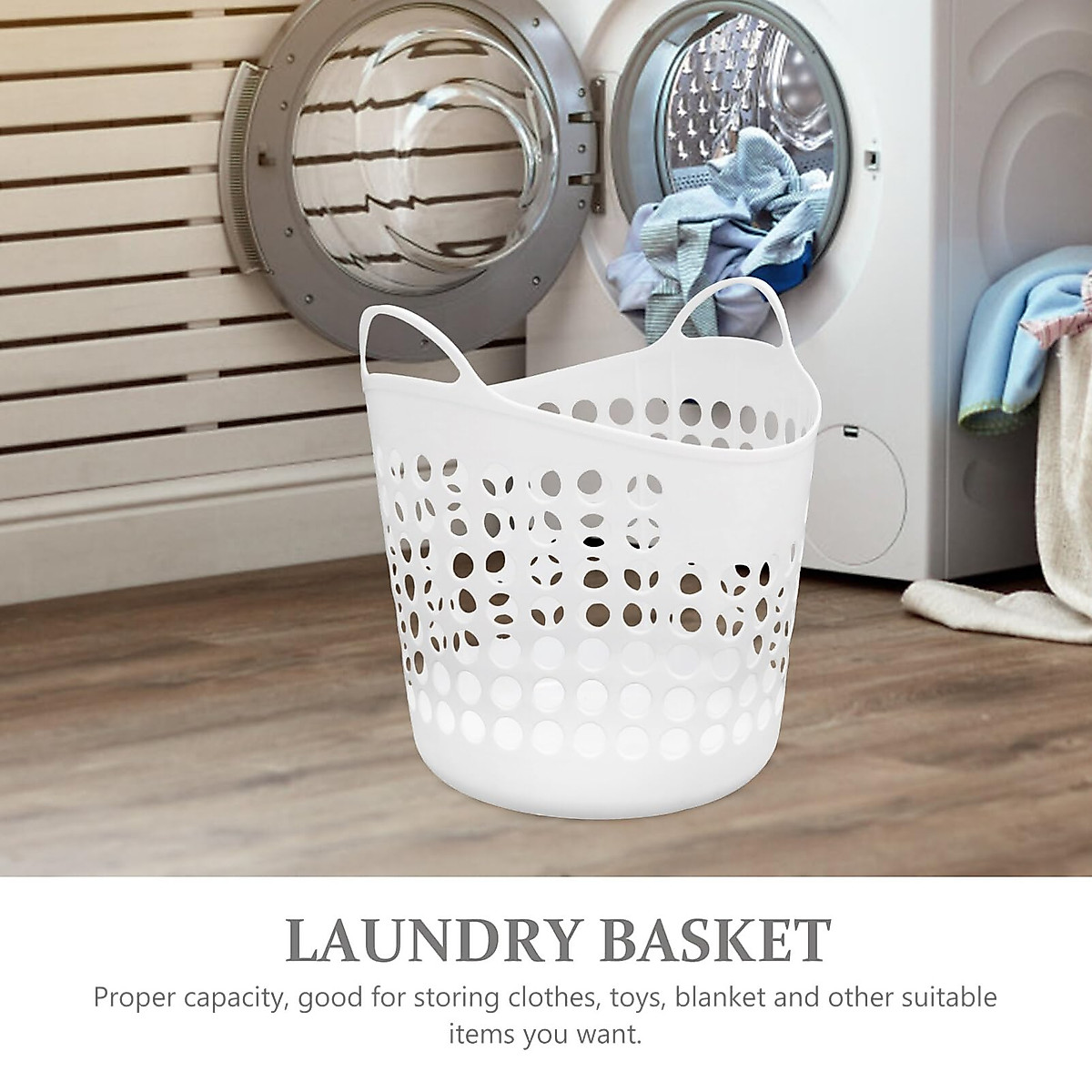 Cabilock Laundry Basket Plastic Laundry Hamper 30L Portable Round Bin with Carry Handles Laundry Bin Organizer Dirty Clothes Hamper for Bedroom Bathroom Towel Hamper for Wet Towels