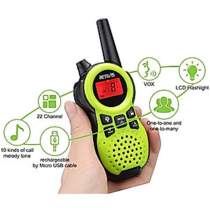 Retevis RT38 Walkie Talkies for Kids, Kids Walkie Talkie 3 Pack, Toy Gifts for Boys Girls,22 CH Hands Free Small Size USB Port, Long Range Family Camping Traveling(Red Blue Green)