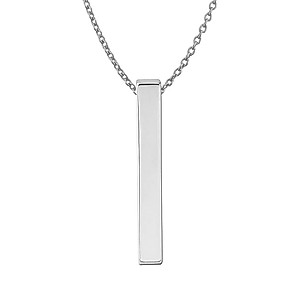 Sterling Silver Plain Vertical Bar Pendant Necklace, 18"