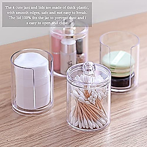 TIMESETL 5 Pack Qtip Holder Dispenser for Cotton Ball, Cotton Swab, Cotton Round Pads, Floss, 10 oz Clear Plastic Apothecary Jar Set for Bathroom Canister Storage Organization, Vanity Makeup Organizer