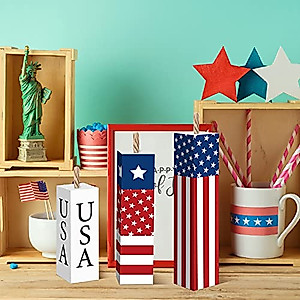 3 Pieces 4th of July Tiered Tray Decor Wood Memorial Day Decorations Wooden Firework Patriotic Rustic Centerpieces Farmhouse Independence Day Wooden Table Decoration for Home Tables (Star)
