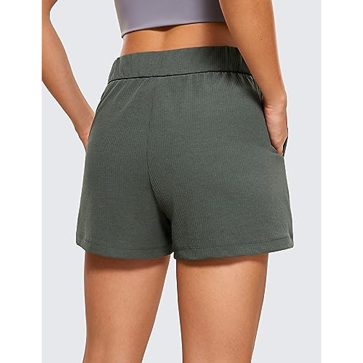 CRZ YOGA Comfy Ribbed Sweat Shorts for Women High Waisted Tencel Casual Lounge Jersey Shorts with Pockets Grey Sage Medium