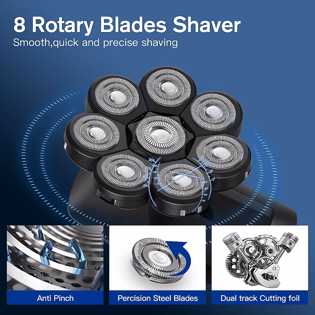 Mr.wintek 8D Head Shaver for Bald Men, 5-in-1 Head Electric Razor with Nose Hair Trimmer, IPX6 Waterproof Wet/Dry Mens Grooming Kit, Anti-Pinch, LED Display, USB Rechargeable