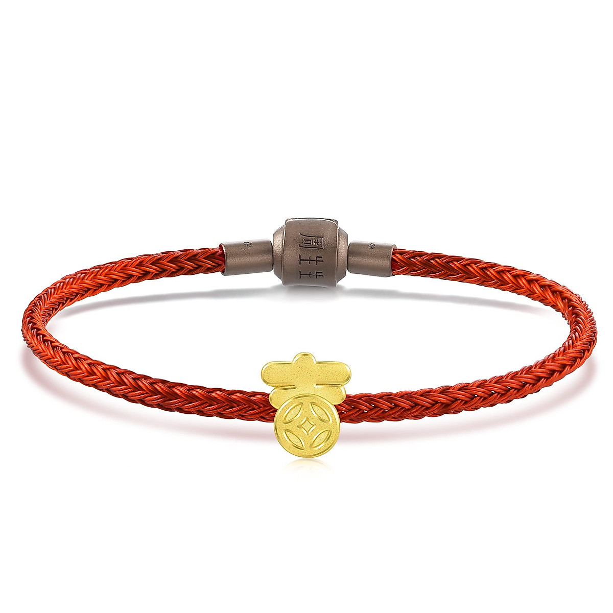 CHOW SANG SANG 999 24K Solid Gold Mini Charm Chinese Character Luck (吉) Charm Blessing Bracelet for Women 93117C (Gold, 17 CM)