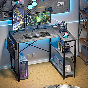 Wolawu Computer Desk L Shaped Home Office Desk,40 Inch Gaming Desk with Storage Shelves and Bag, Modern Simple Bedroom Table Corner Desk for Study Writing Work,Grey