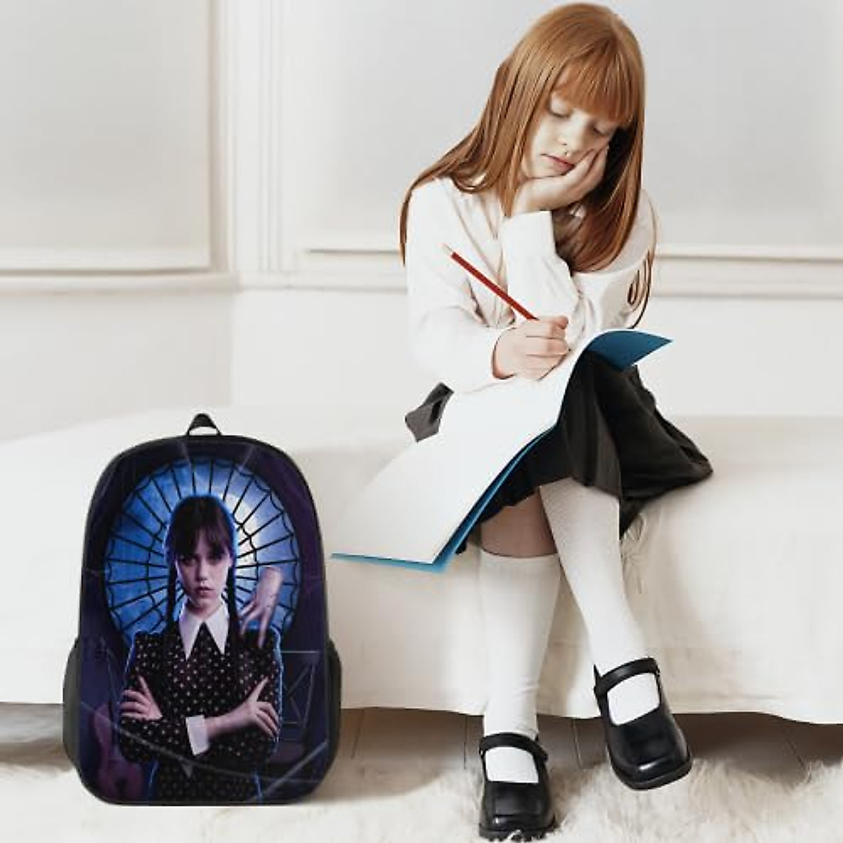 Wednesday Backpack Lightweight Travel Addams Backpack Insulated Lunch Box Fashion Pencil Case Pouch 3 Piece Set