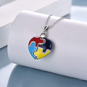 EXRANQO Personalized Autism Awareness Locket Necklace Sterling Silver Autism Awareness Colorful Puzzle Piece Photo Necklace That Holds Pictures Motivational Autism Healing Gifts