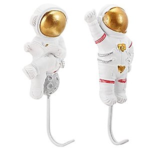 IMIKEYA 2Pcs Wall Hooks Self Adhesive Astronaut Shape Entryway Coat Hook Clothes Hanger for Bedroom Mudroom Bathroom Kitchen Jackets Hats Robes Towels