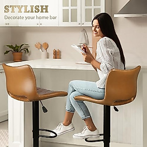 LEMBERI Bar Stools Set of 2, Counter Height Adjustable Bar Stool Swivel with Back, Modern Design Bar Chairs Armless Faux Leather Barstools for Kitchen Island, Pub, Dining Room (Whisky)
