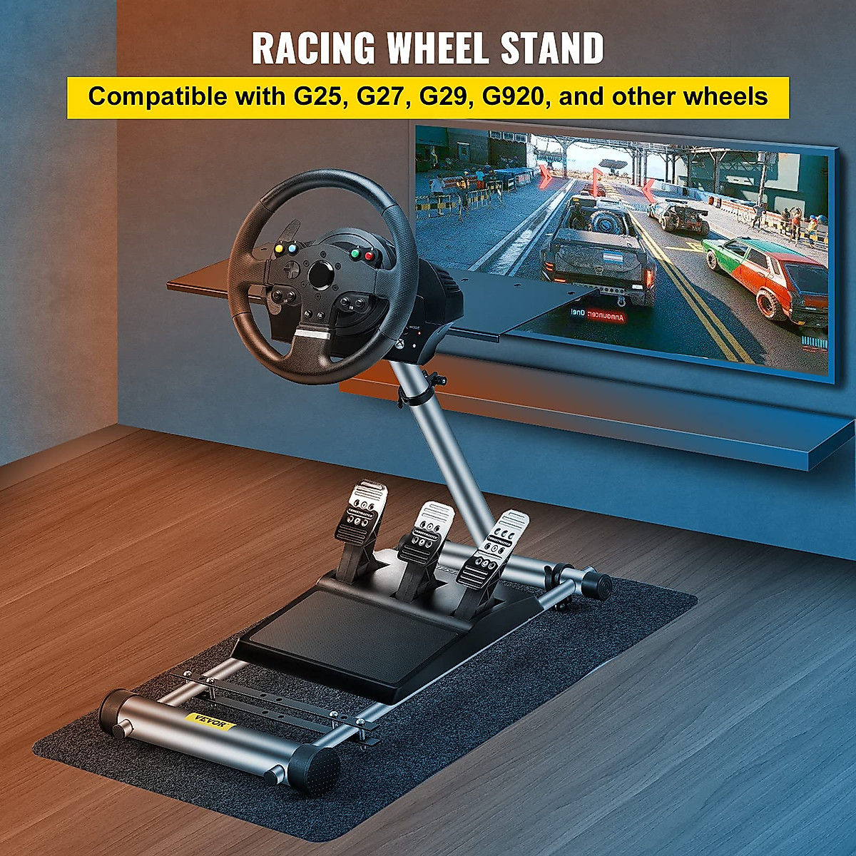 Happybuy G29 G920 Racing Steering Wheel Stand,fit for Logitech G27/G25/G29, Thrustmaster T80 T150 TX F430 Gaming Wheel Stand, Wheel Pedals NOT Included