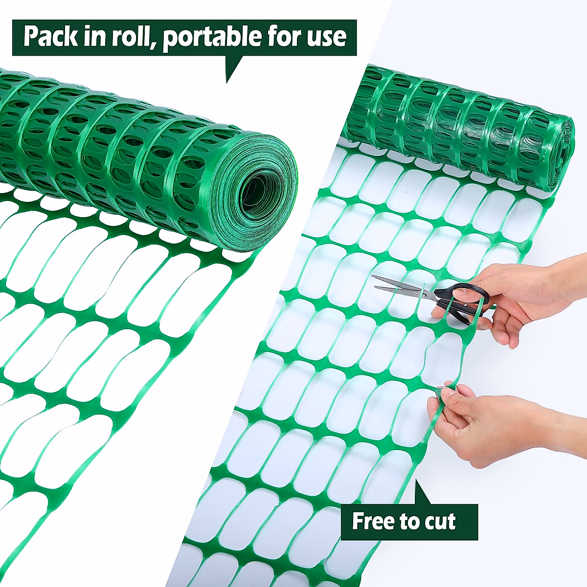 Plastic Garden Fence with Stakes: Ohuhu Green 4x100 FT Reusable Netting Plastic Safety Fence Roll 25 Pack 4 FT Stake, Temporary Pool Fence Snow Fencing Poultry Fences for Deer Rabbits Chicken Dogs