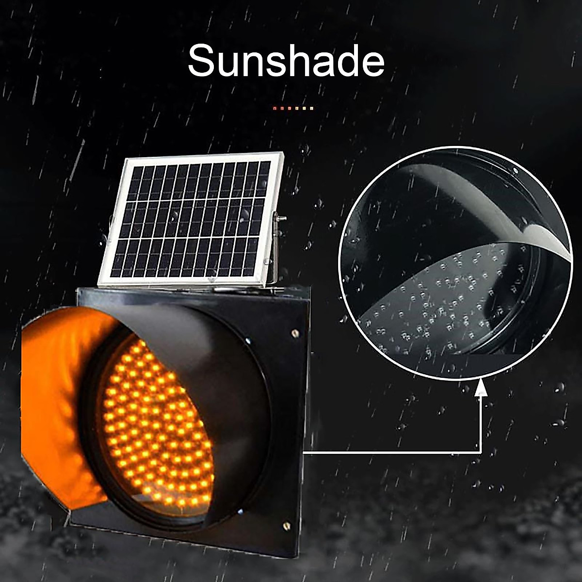 FQMYLTYN 12inch LED Solar Traffic Light, Yellow Flashing Light, IP65 Waterproof PC Housing Industrial LED Traffic Stop Light with Solar Panel, for Roads, Toll Booths (Size : 400mm)