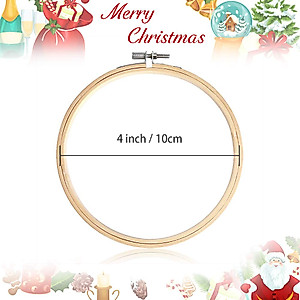 Caydo 12 Pieces Christmas Ornament Kit Including 4 Inch Embroidery Hoops and Plaid Fabric Christmas Fabric Squares for Christmas Decoration