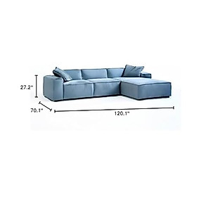 Acanva Modern L-Shaped Deep Sectional Sofa Furniture Set for Living Room Lounge, Minimalist Style Comfy Suedette Upholstery Corner Couch with Chaise, Blue