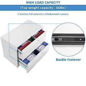 2 Drawers Lateral File Cabinet with Lock, Locking Metal Lateral Filing Cabinet for Home and Office