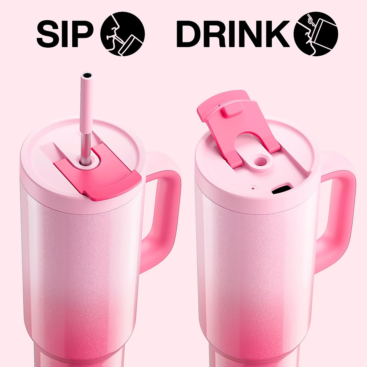 ENCOOL 40 oz Tumbler with Handle and Straw, 100% Leakproof Insulated Tumbler with Lid and Straw, Stainless Steel Travel Mug, Keeps Cold for 34 Hours, Car Cup Holder Friendly (Flamingo)