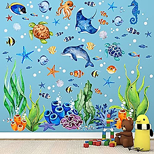 Ocean Fish Wall Decals Stickers Under The Sea Wall Decal Stickers Removable Sea Life Marine Animal Sticker Underwater Ocean Creatures Wall Decor for Kids Girls