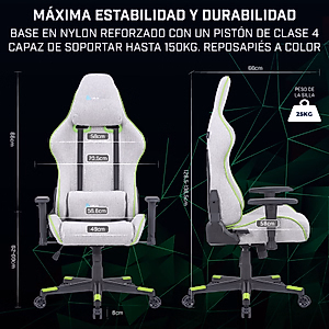 Newskill Kitsune Zephyr Series Gaming Chair Finished in Ultra-Breathable Fabric with Adjustable Armrests and Reclining up to 180° – Grey and Green