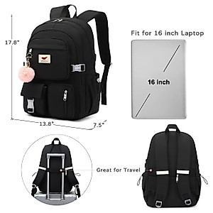 Laptop Backpack 15.6 Inch Kids Elementary Middle High School Bag College Backpacks Anti Theft Travel Back Pack Large Bookbags for Teens Girls Women Students (Black)