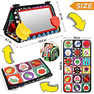 Oukzon Tummy Time Toys, Baby Toys 0-6 Months with Crinkle Book and Teethers, 6-12 Months Infant Mirror Toys High Contrast Baby Gift Toys for Newborn Brain Development, Montessori Sensory Toy