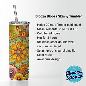 70's Retro Groovy Hippie Pretty Floral Design Skinny Tumbler 20oz with Straw Insulated Water Bottle Gift