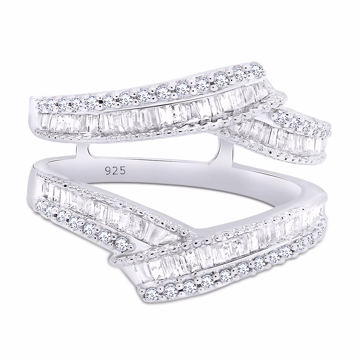 AFFY Baguette Shape Cubic Zirconia Enhancer Wrap Guard Ring in 14K White Gold Over Sterling Silver (7.5)