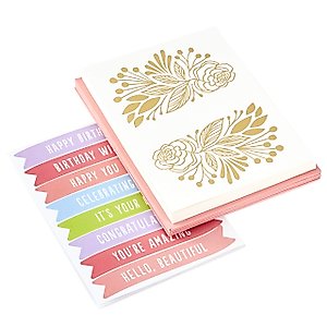 Hallmark Customizable All Occasion Greeting Cards (12 Cards with Envelopes and Stickers) Gold Foil Floral for Birthday, Thank You and Thinking of You