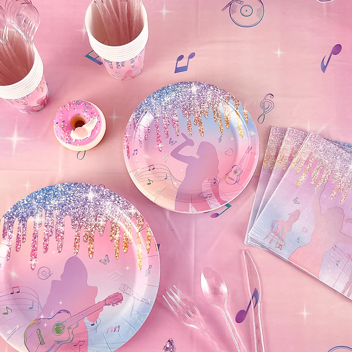 170 Pcs Gradient Birthday Party Decorations Paper Plates and Napkins, Its Me Hi Im the Birthday Girl Its Me, Music Party Favors Disposable Tableware Set for Girls Birthday Decorations Serve 24