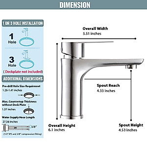 Single Hole Bathroom Faucet, Stainless Steel Bathroom Faucets, Brushed Nickel Commercial Bathroom Sink Faucet,Single Handle Bathroom Sink Faucet with Supply Lines, BF019L