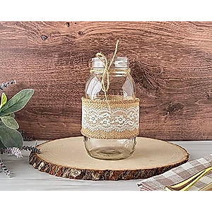 Set of 12 Burlap and Lace Sleeves for Mason Jars, Sleeves and Twine ONLY, Jars NOT Included, Burlap Mason Jar Wraps, Country Chic Wedding Centerpiece Decor for Tables, Mason Jar Centerpiece