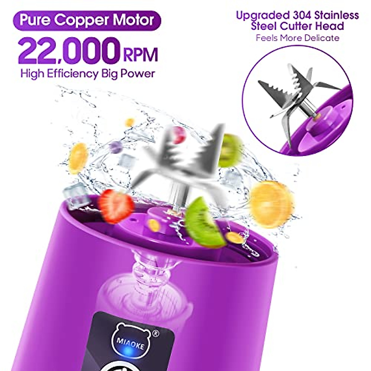 Portable Blender, MIAOKE Personal Mini Juice Blender, USB Rchargeable Juicer Cup with Six Blades in 3D, Smoothie Blender Home/Office/Outdoors, Dark purple