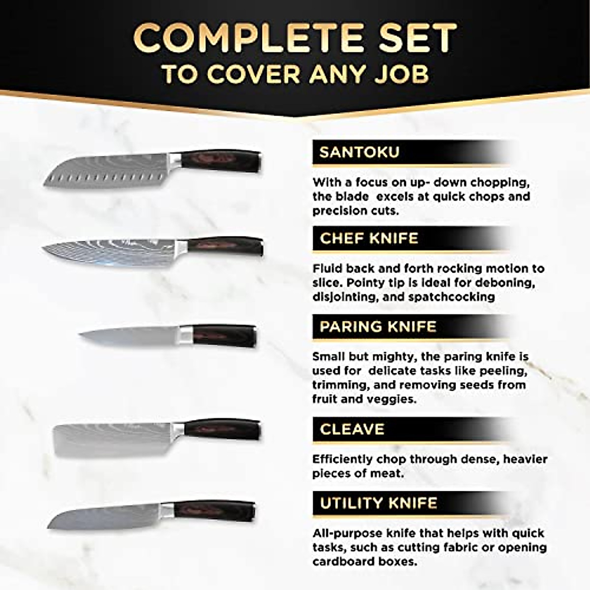 Spartan Knife Block- Complete Damascus Style Knife Set for Men- 5 Chef Knives, Knife Sharpener & Bamboo Spartan Knife Holder. Funny Stabbed Man Knife Holder- Unique Knife Holder