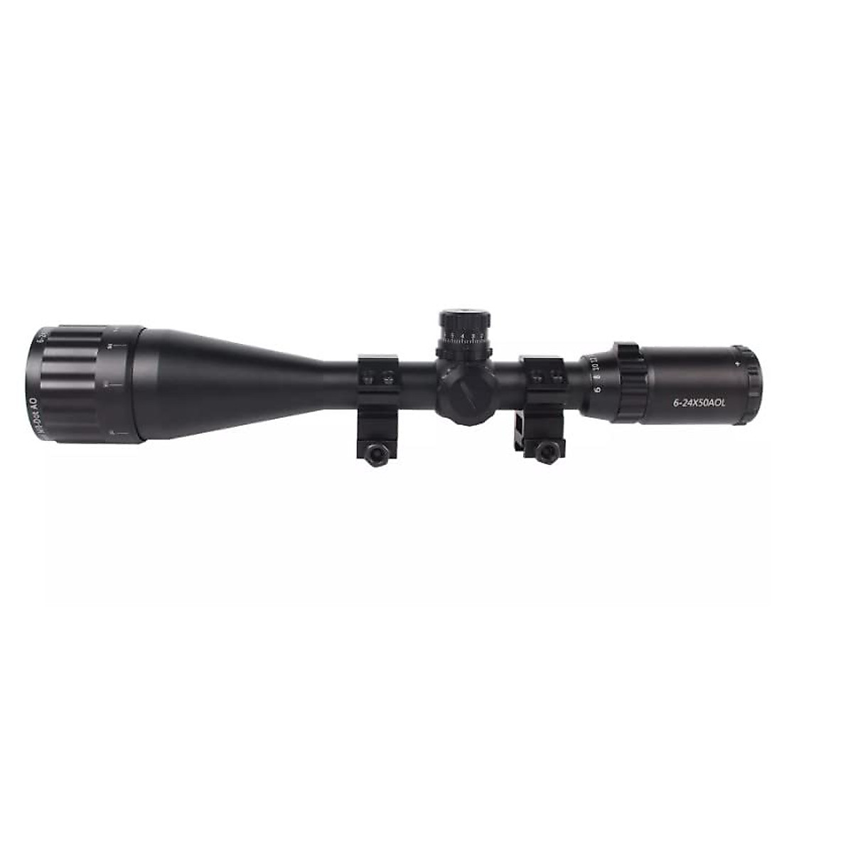 MYMY Premium Quality, 6 24x50mm AOL Scope W Front AO Adjustment. Red/Green mil dot Reticle with Black