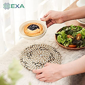 EXA Set of 6 Seagrass Wall Basket Cosmos Decor - Boho Farmhouse Rustic Room Style - for Thanksgiving Christmas Hanging Wall Art, Gift Idea, Table Settings - Handmade, Round, Natural Wicker