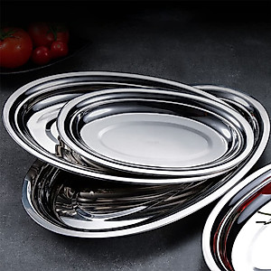 Hemoton 2pcs Stainless Steel Oval Platter Small Sizzling Platter Serving Tray Fish Plate for Steaming Fish Dessert Meat Sushi, 10-Inch by 6.2-Inch, Silver