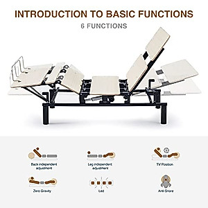 Applied Sleep Queen Adjustable Bed Frame Adjustable Bed Base with LED Under Bed Lighting, Bluetooth APP, Back and Foot Incline (Queen)