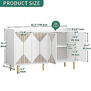 YITAHOME Sideboard Buffet, Modern Buffet Cabinet Storage Cabinet with Carved Design Doors 300 lbs Capacity for Hallway, Entryway, Kitchen or Living Room, White