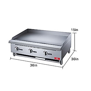 Commercial Griddle,Elite Kitchen Supply Countertop 36" Flat Top Grill Natural Gas (NG) / Propane Countertop Griddle with 3 Burners - 90000 BTU