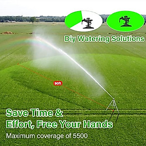 Heavy Duty Impact Sprinkler on Tripod Base, Tripod Sprinkler for Yard Large Area, Extra Tall 360 Degree Rotating Lawn Sprinkler with Brass Nozzle, Waters Up to 90 Ft,Legs Extend Up to 50"