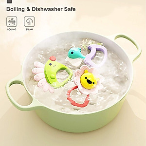 Yiosion Baby Rattle Sets Teether Rattles Toys Babies Grab Shaker and Spin Teething Rattle Toy Early Educational Toys Gifts Set for 3, 6, 9, 12 Month Newborn Baby Infant