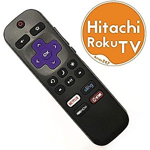 Hitachi Roku TV Remote w/Volume Control & TV Power Button for All Hitachi Roku Built-in TV. NO Pairing! NOT for ROKU Stick and ROKU Player.