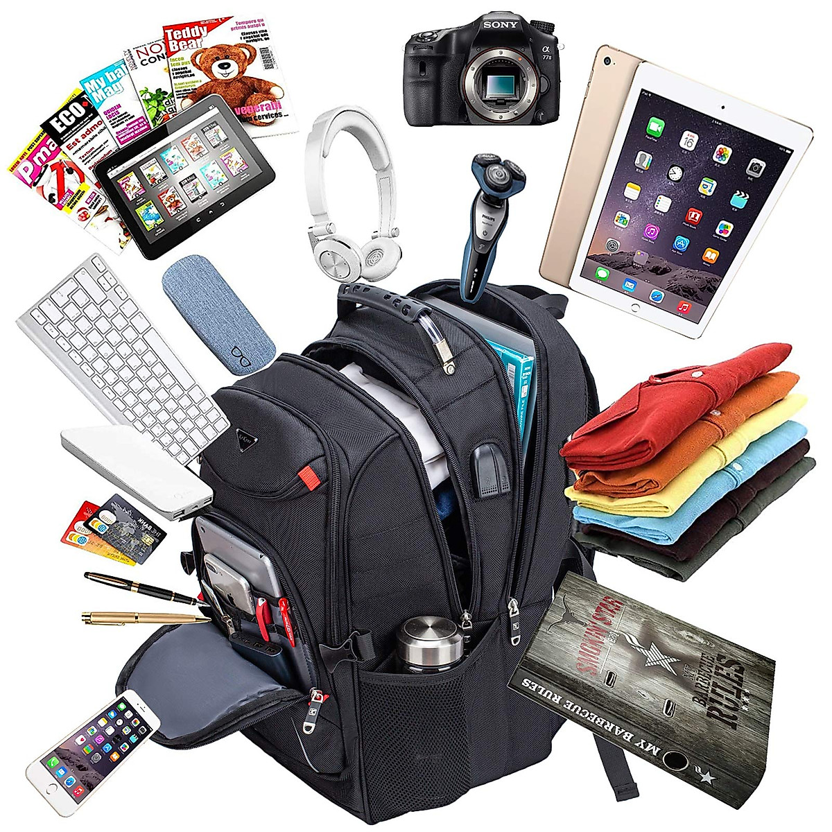 KeKour Travel Laptop Backpack, Extra Large 52L School Laptop Backpacks for Men Women, Water Resistant College School Bookbag Business Work Bag with USB Charging Port Fits 17,3 Inch Computer