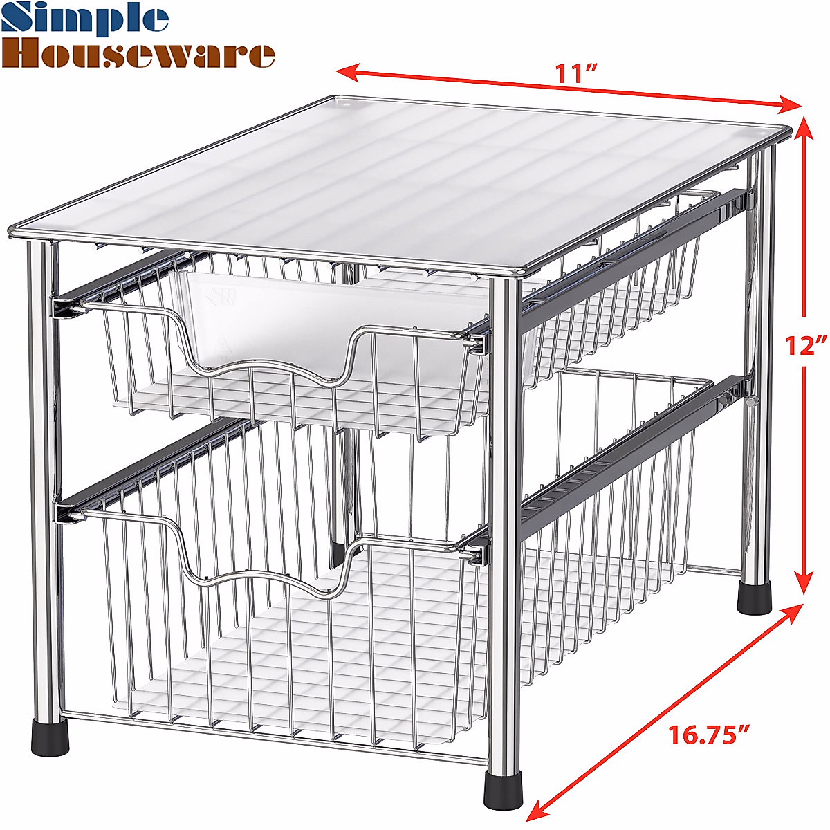 SimpleHouseware Stackable 2 Tier Sliding Basket Organizer Drawer, Chrome